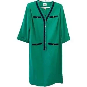 Leslie Fay | Dresses | Vintage 8s Leslie Fay Green Navy Gold Button ...